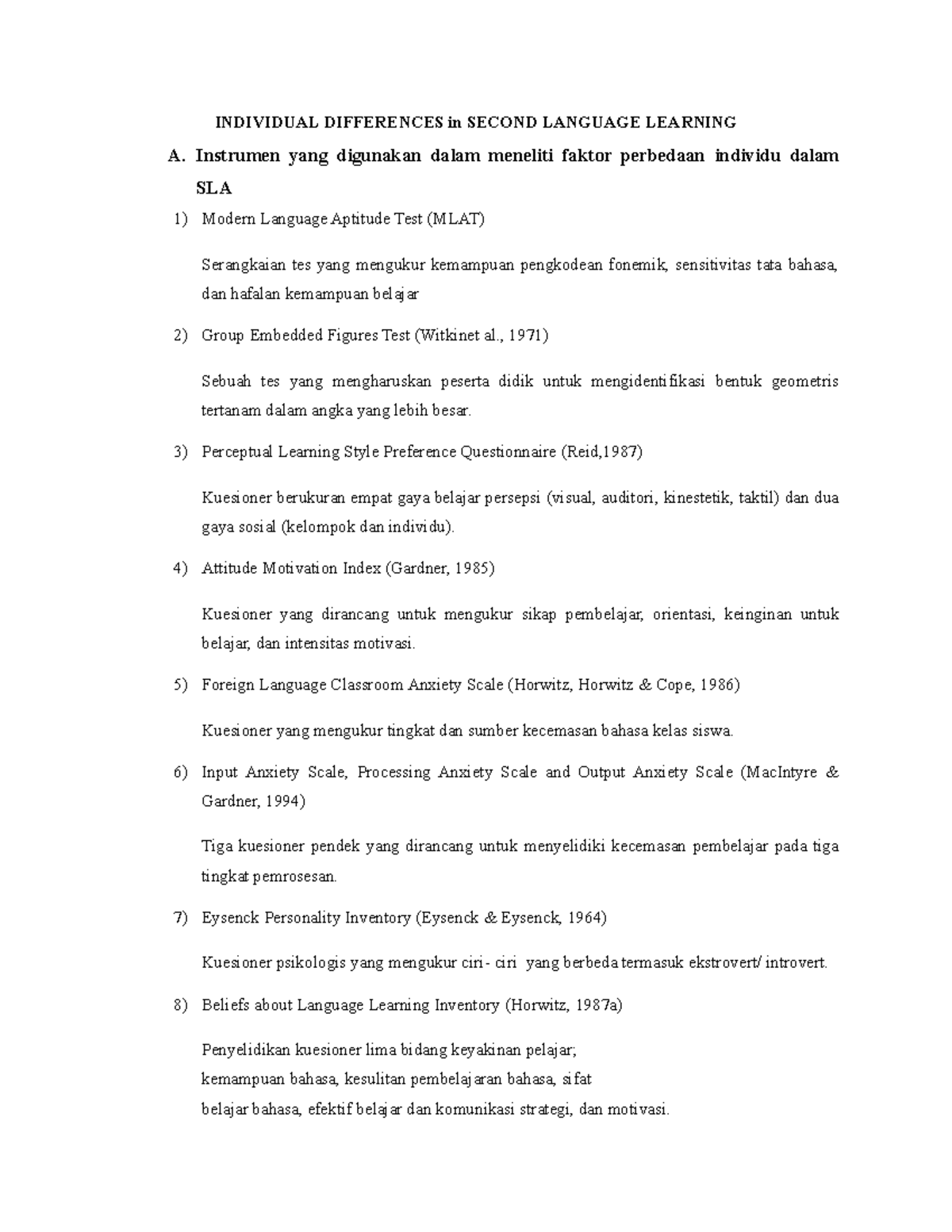 Individual Differences in Second Language Learning - INDIVIDUAL DIFFERENCES in SECOND LANGUAGE ...