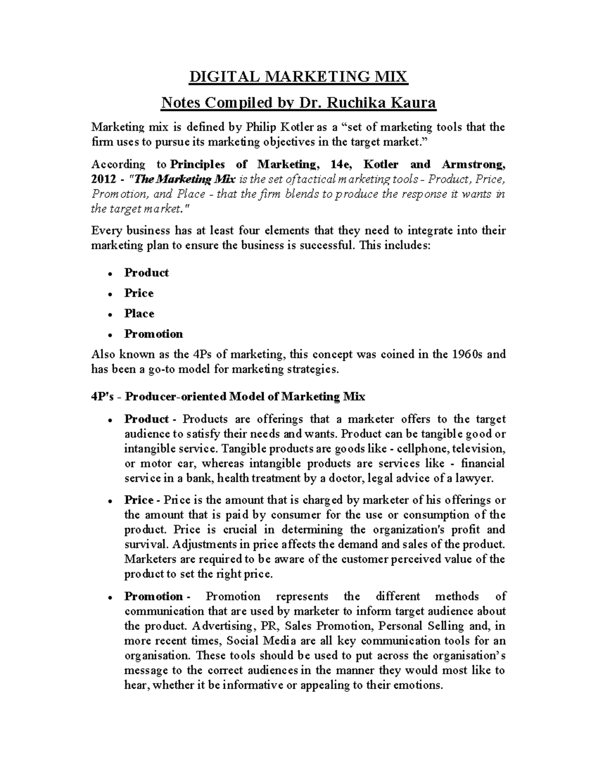 Digital Marketing MIX - Readings - DIGITAL MARKETING MIX Notes Compiled ...