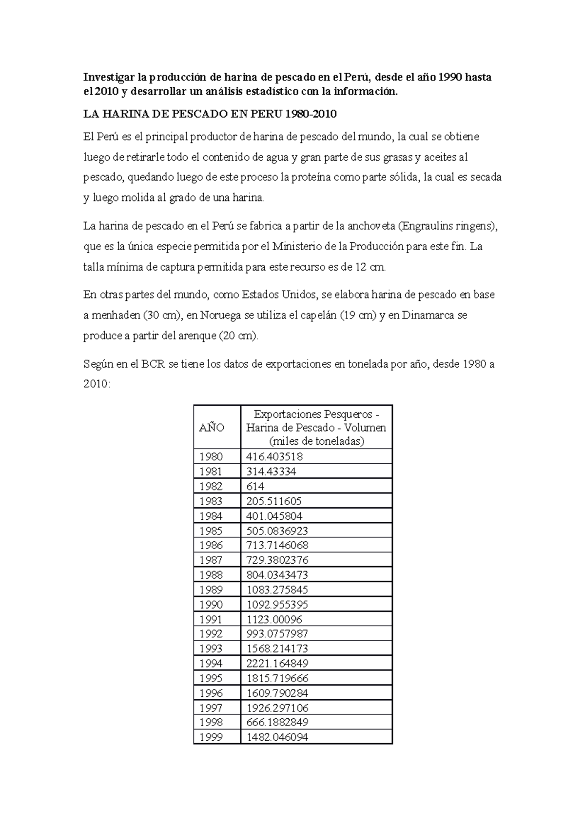 Tarea 10 - tarrea - Investigar la producción de harina de pescado en el ...