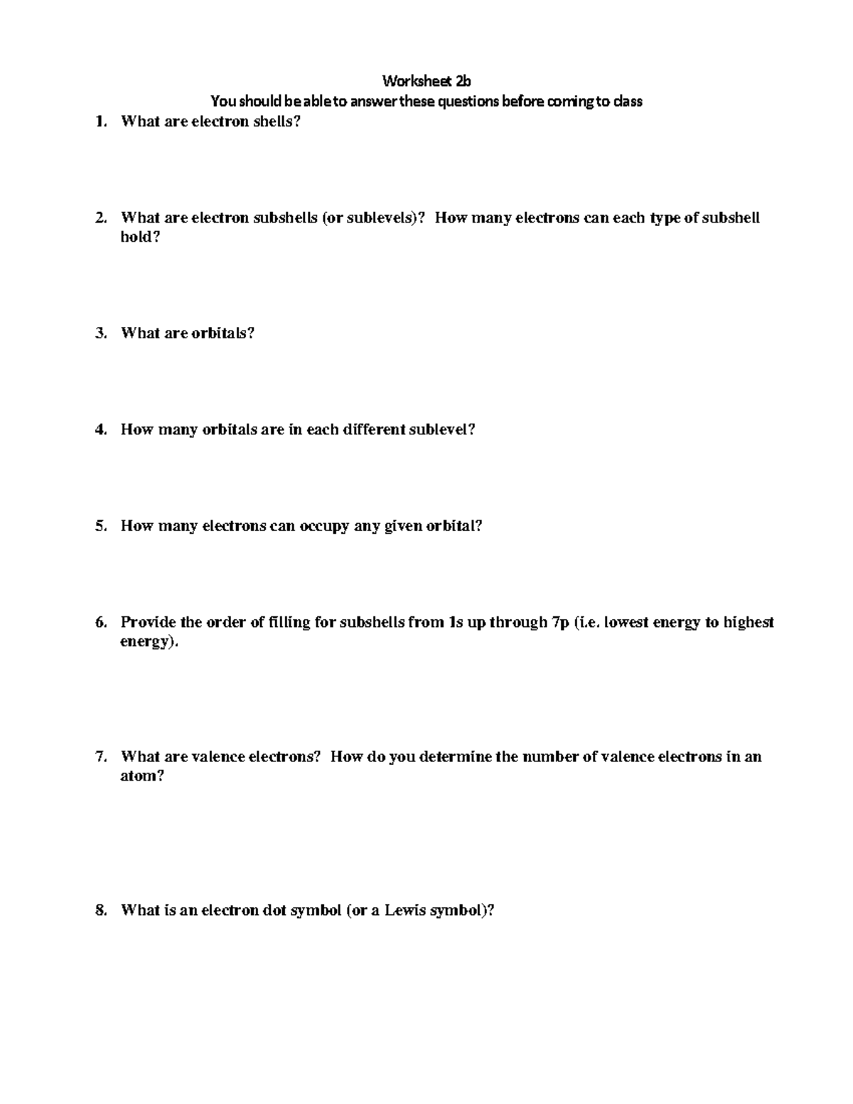 Worksheet Ch 2b-n - Pre-exam practice problems - What are electron ...