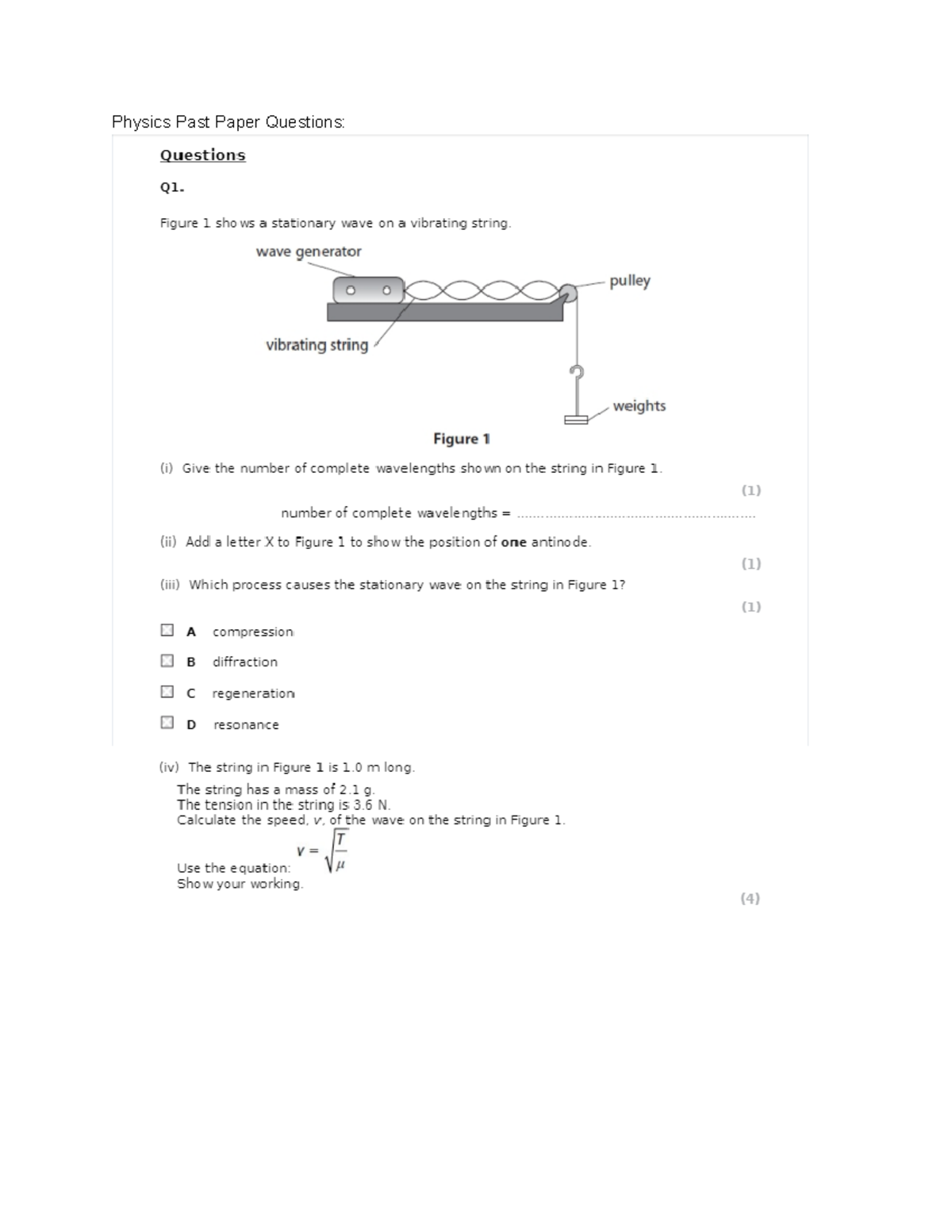 Physics Past Paper Questions 8 - physics past papers - Studocu