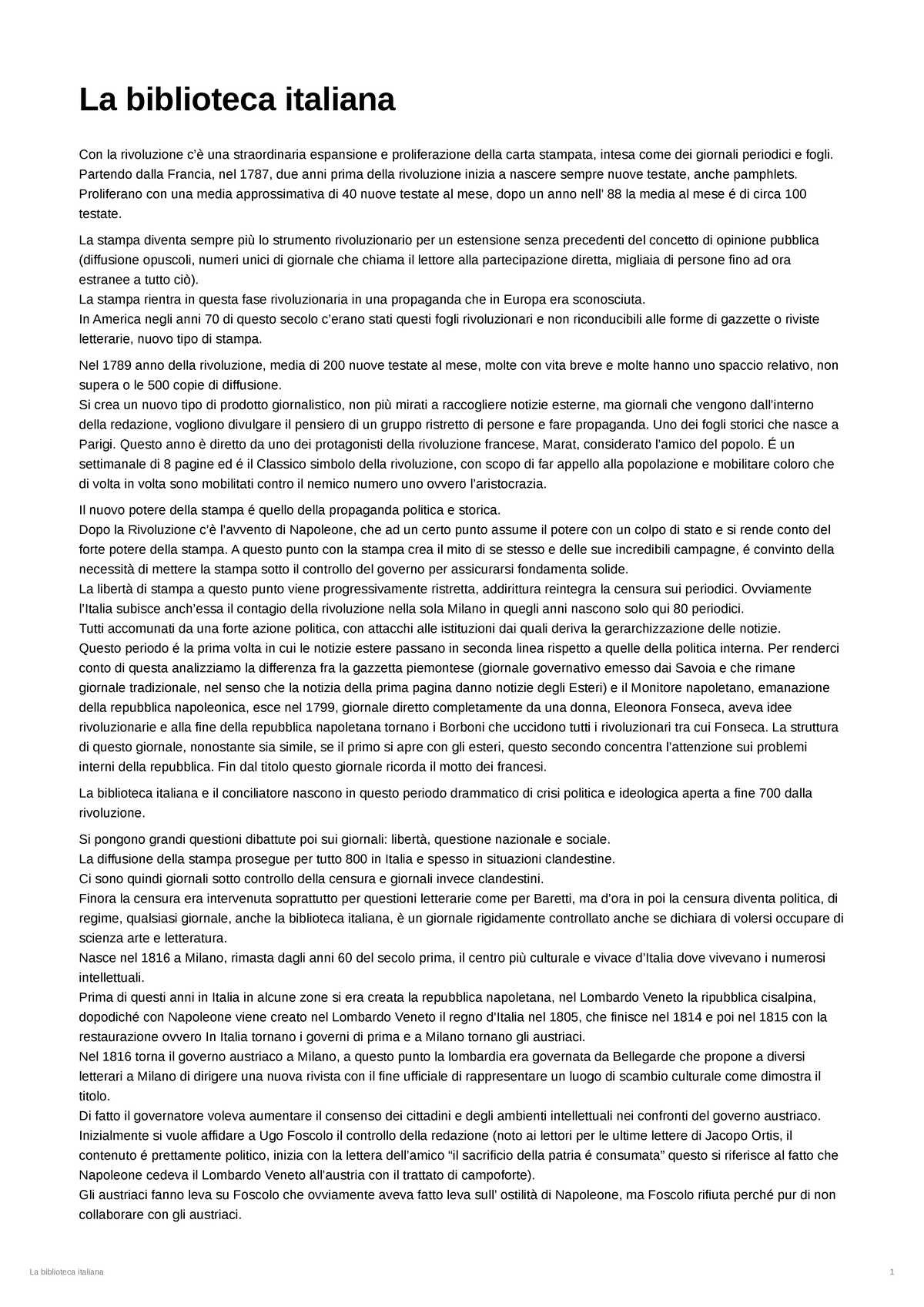 La biblioteca italiana - Partendo dalla Francia, nel 1787, due anni ...