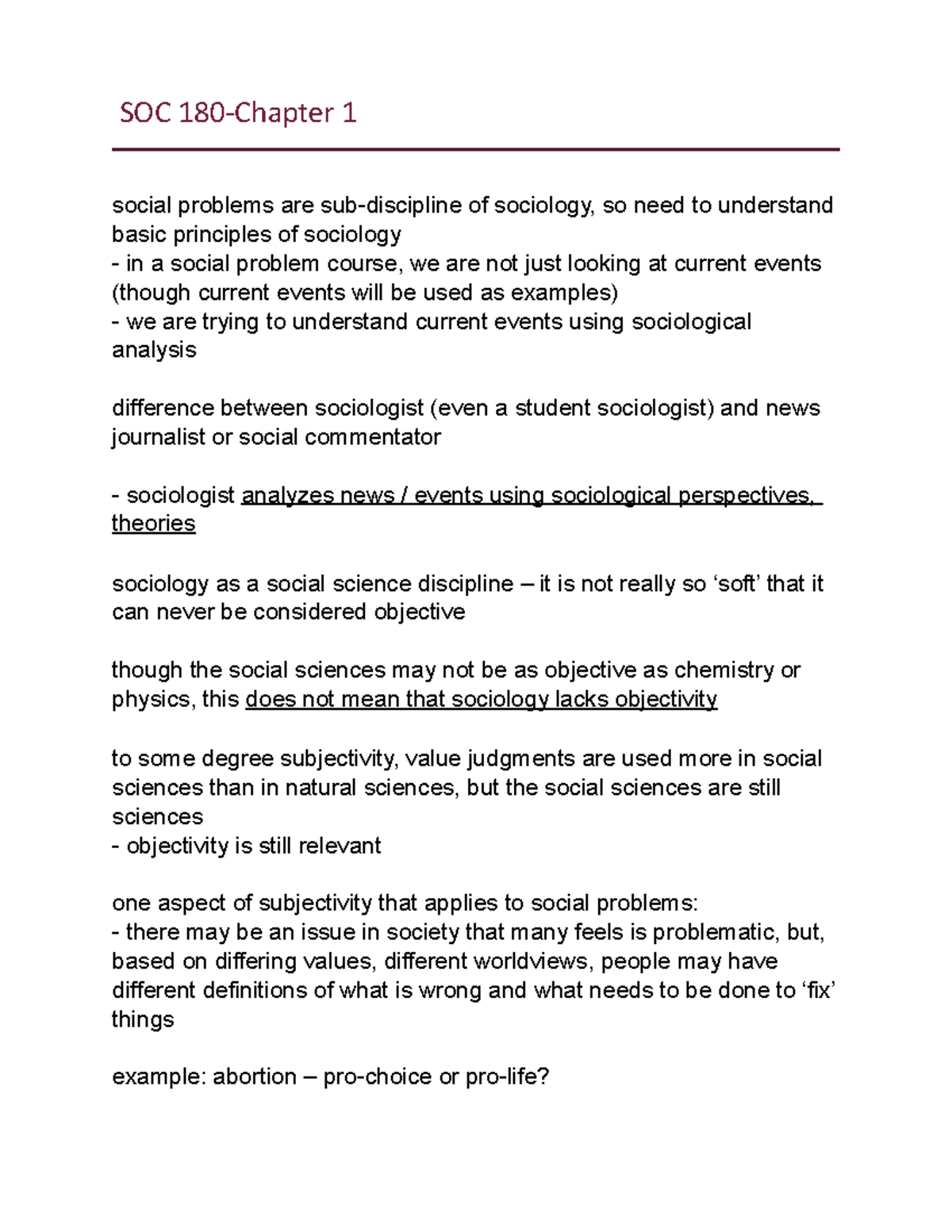 Chapter 1 - Lecture notes 1-3 - SOC 180-Chapter 1 social problems are ...