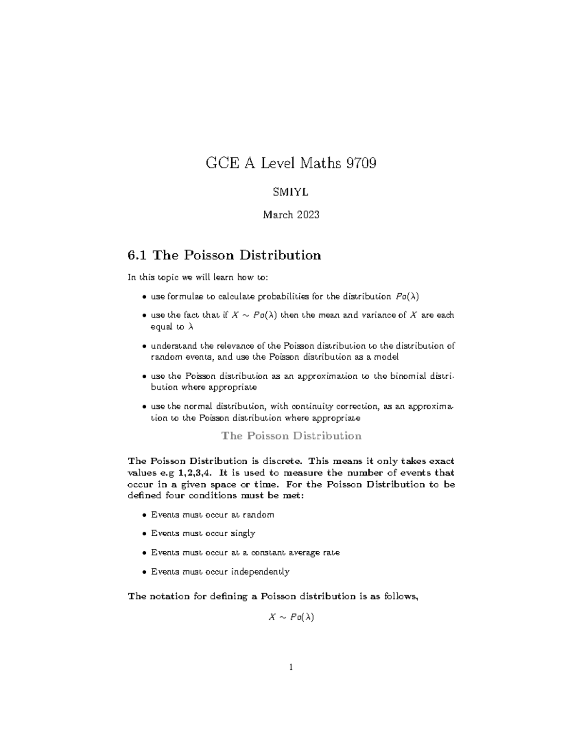 GCE A Level The Poisson Distribution - GCE A Level Maths 9709 SMIYL ...