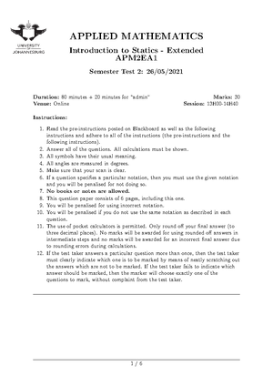 APM01A1 - UJ - Applied Mathematics 1A - Studocu