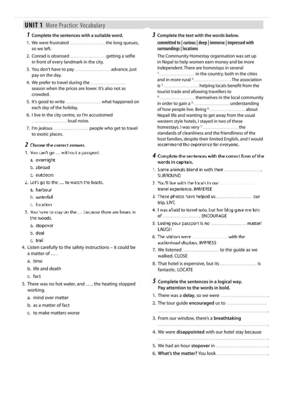 Unit 1 - Voc & Grammar - TIEMPOS VERBALES Y VOCABULARIO - UNIT 1 More ...