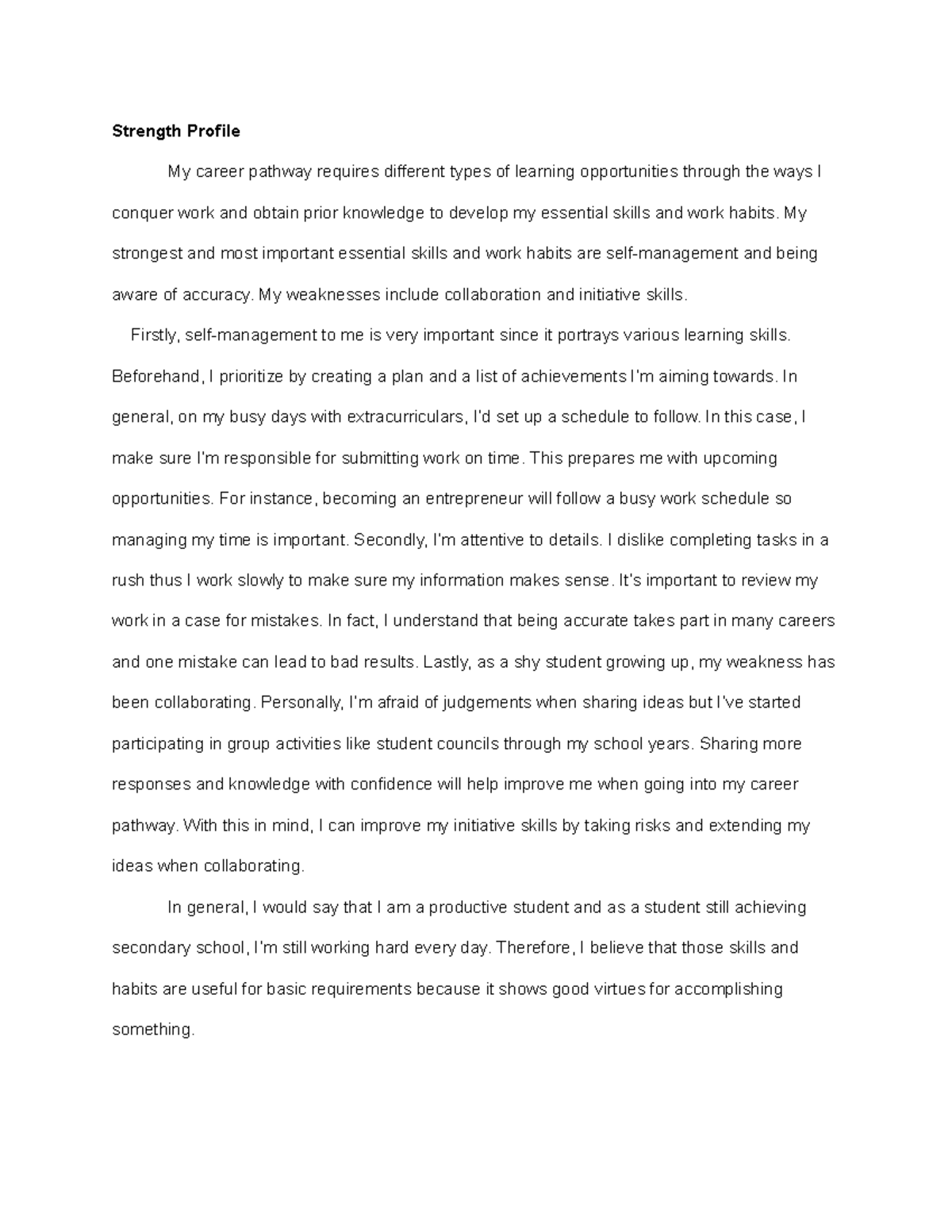 Beginner profile - notes well written by student; educational purposes ...