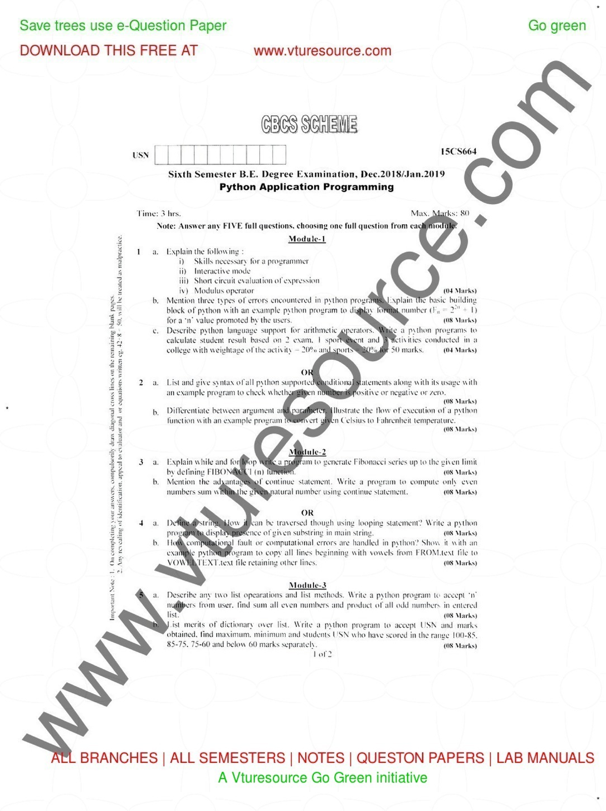 Jan-2019 15CS664 - Question Paper - Bachelor of engineering - Studocu
