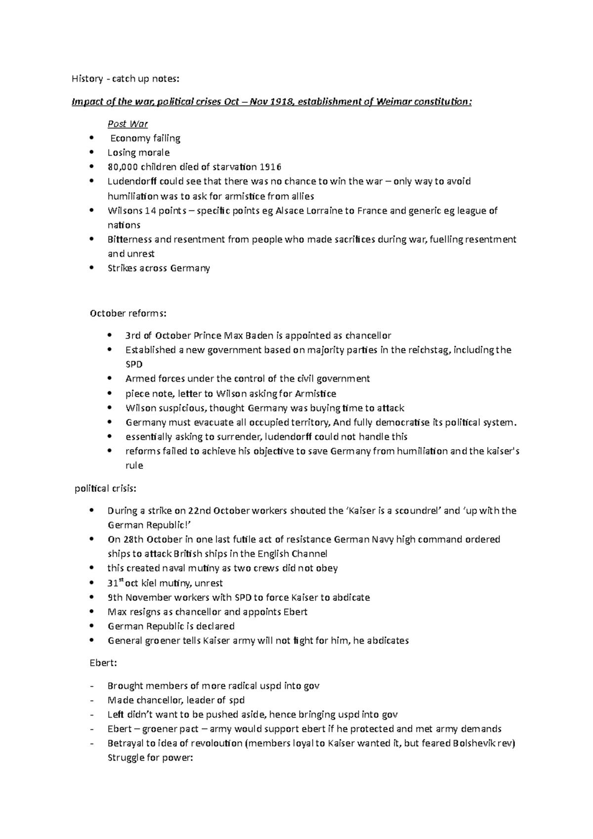 History catchup - History - catch up notes: Impact of the war ...