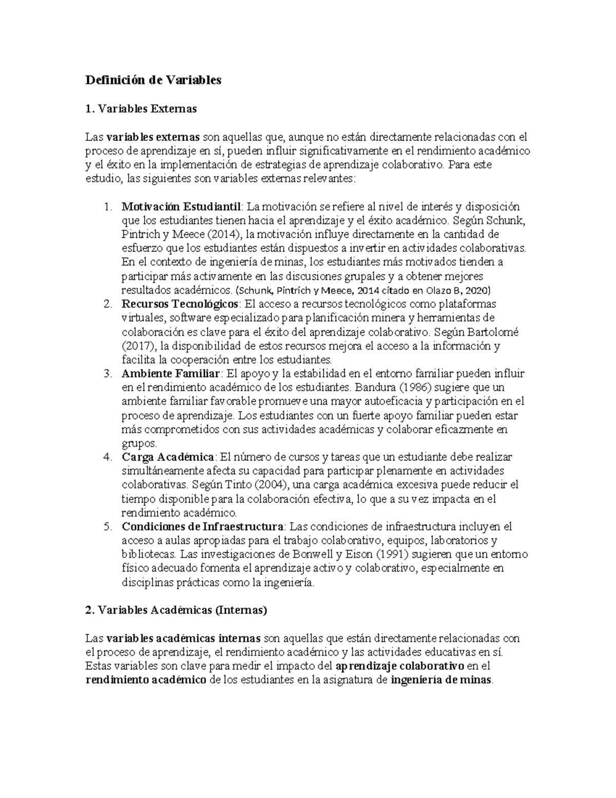 Definición de Variables - Definición de Variables Variables Externas ...