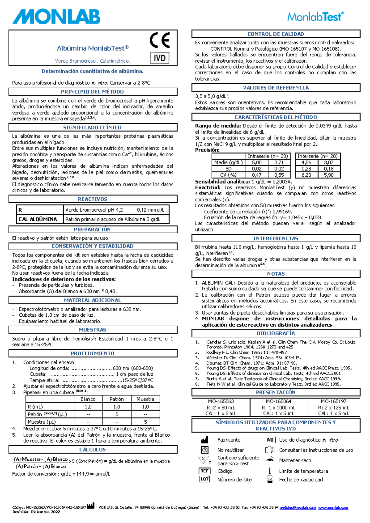 IFU Albumina monlabtest - Código: Revisión: MO Diciembre 2022-165063/MO ...