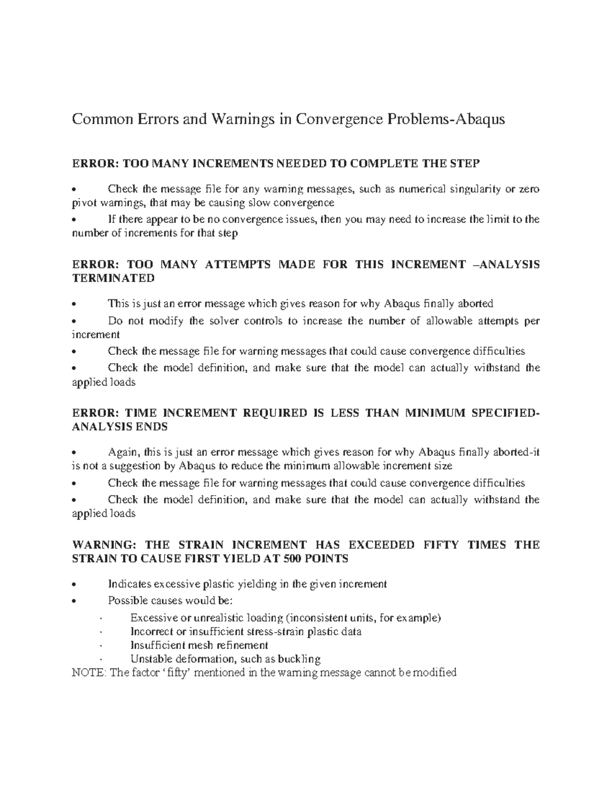 - Common Errors and Warnings in Convergence Problems - Common Errors and Warnings in Convergence ...