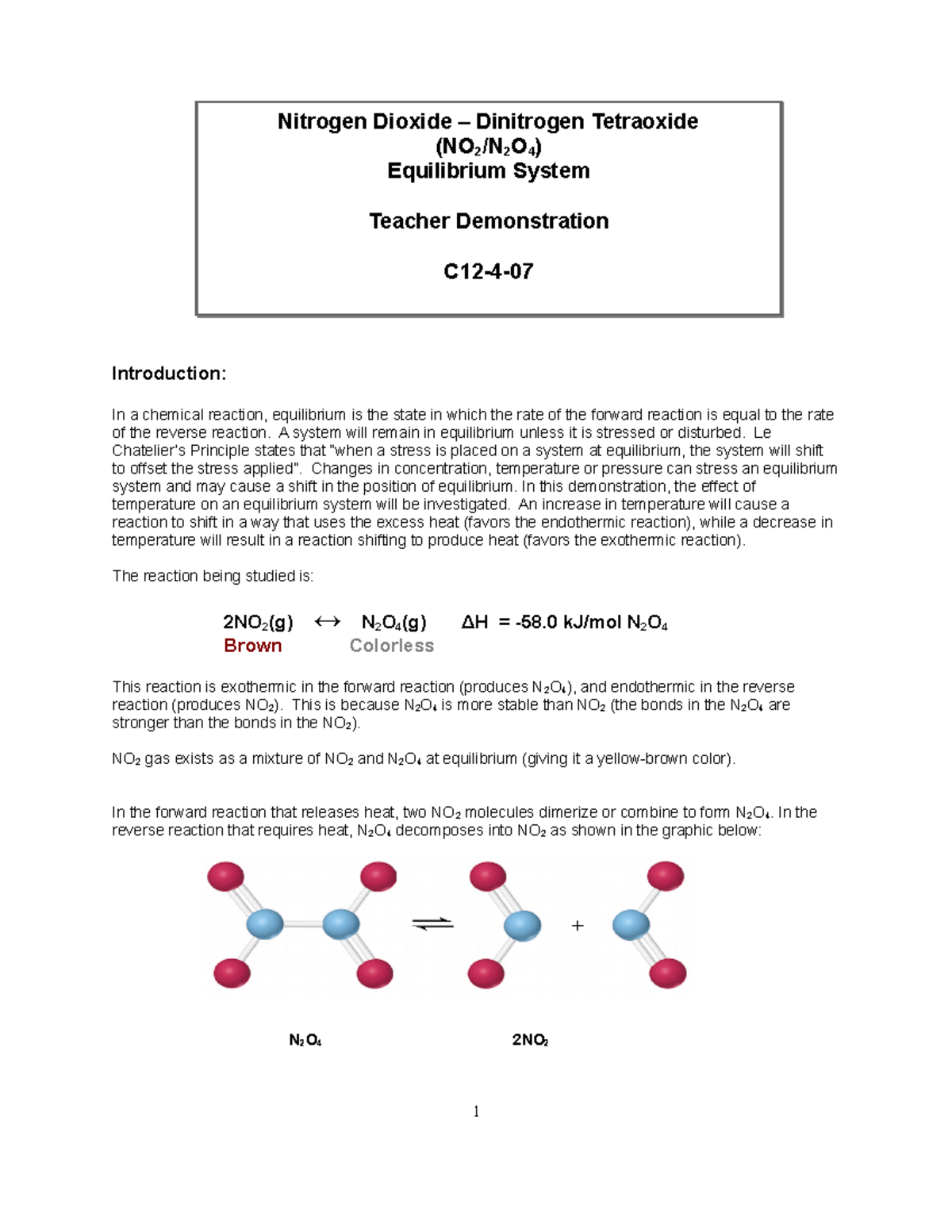 The NO2-N2O4 Equilibrium - Nitrogen Dioxide Dinitrogen Tetraoxide ...