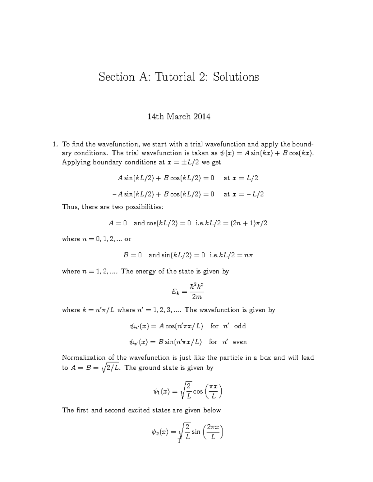 Soln Tut 2A - Important practice material for exams shared by professor - Section A: Tutorial 2 ...