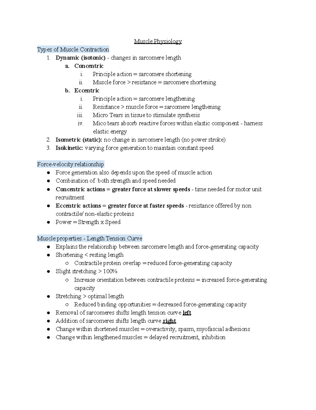 ENS 304 Exam 4 - Muscle Physiology - Muscle Physiology Types of Muscle ...