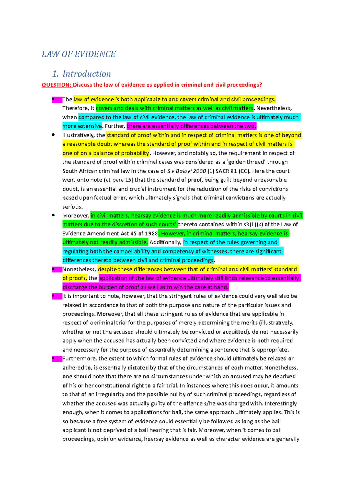 EVID notes - Summaries of the years work for evidence - LAW OF EVIDENCE ...