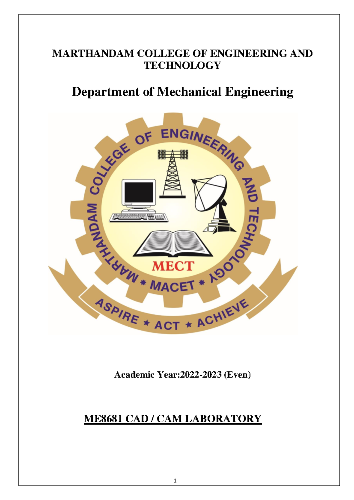 CAD CAM Lab Manual - MARTHANDAM COLLEGE OF ENGINEERING AND TECHNOLOGY ...
