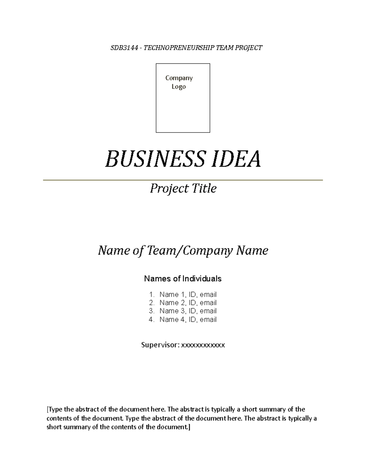 Business Idea Template - SDB3144 - TECHNOPRENEURSHIP TEAM PROJECT ...
