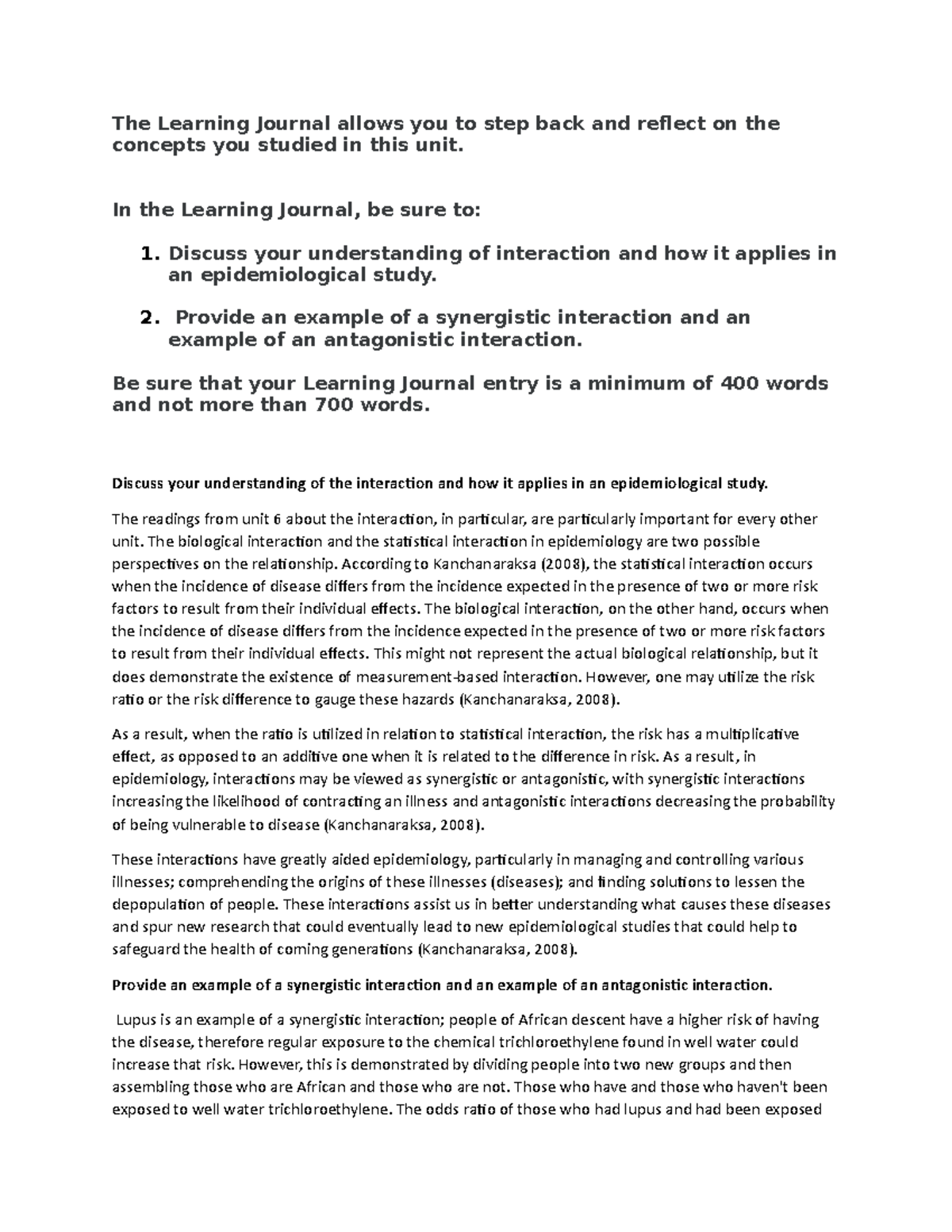 HS 3311 Learning Joiurnal UNIT 6 - The Learning Journal allows you to ...