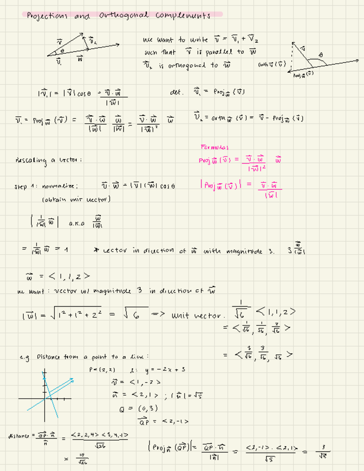 Projections and Orthogonal Components Notes - Projections and ...