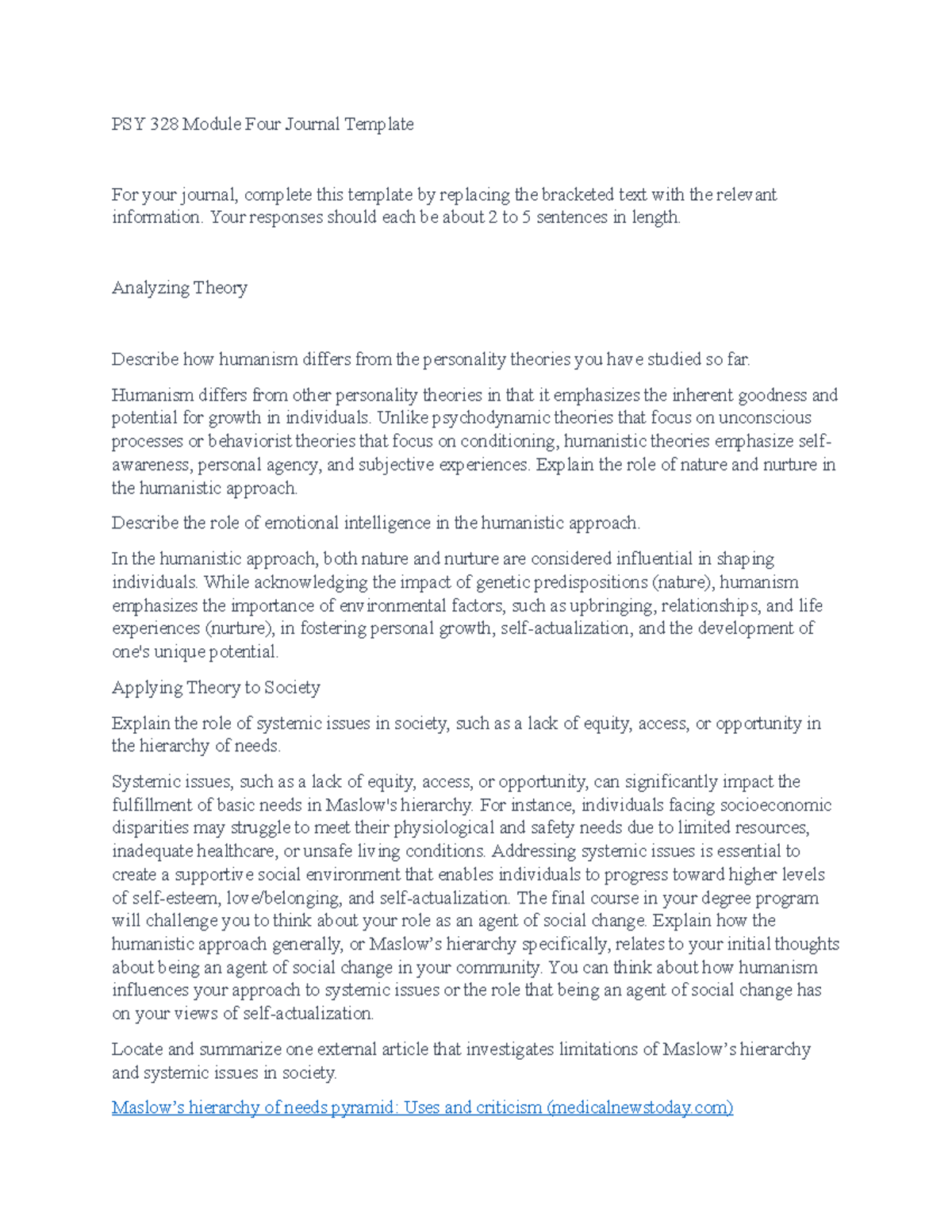 Psy 328 5-1 Journal - PSY 328 Module Four Journal Template For your ...