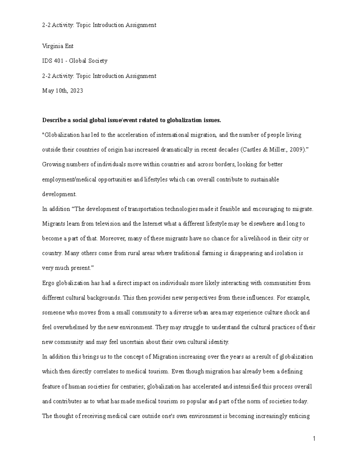 IDS 401 2-2 Activity Topic Introduction Assignment - Virginia Ent IDS ...