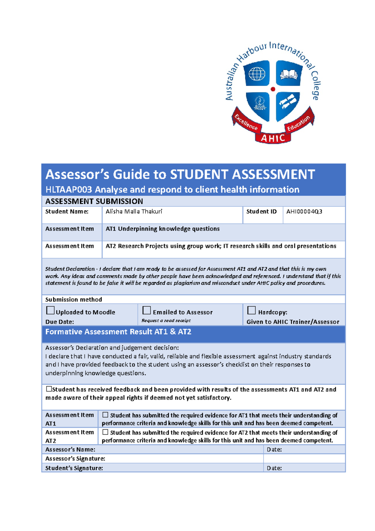 AG Student Hltaap 003 Analsye and resp to client health info V 3 (1) 2 ...