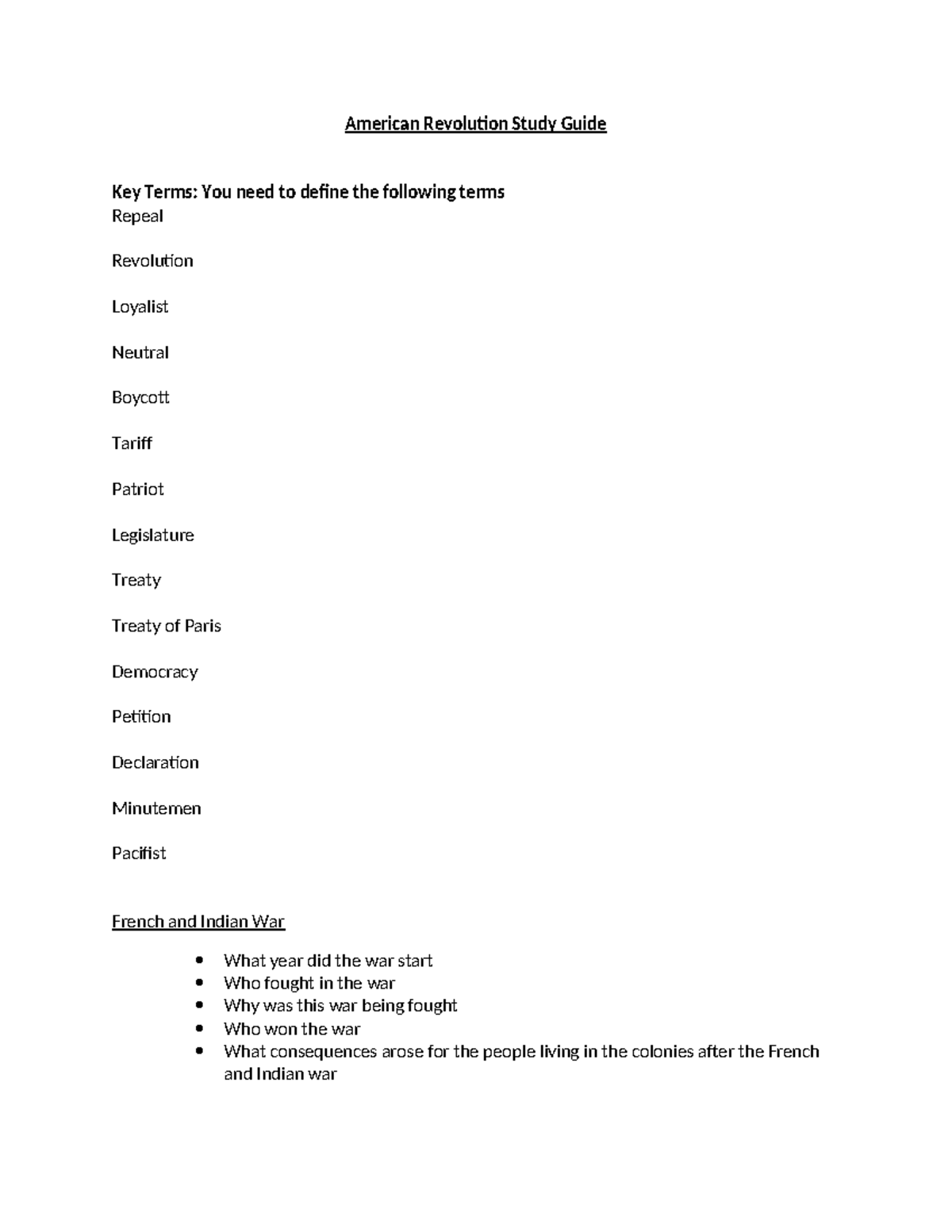 American Revolution Study Guide - Studocu