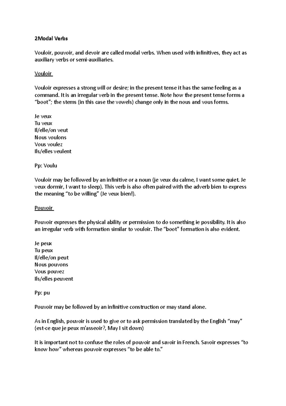 Modal Verbs - Lecture notes 5 - 2Modal Verbs Vouloir, pouvoir, and ...