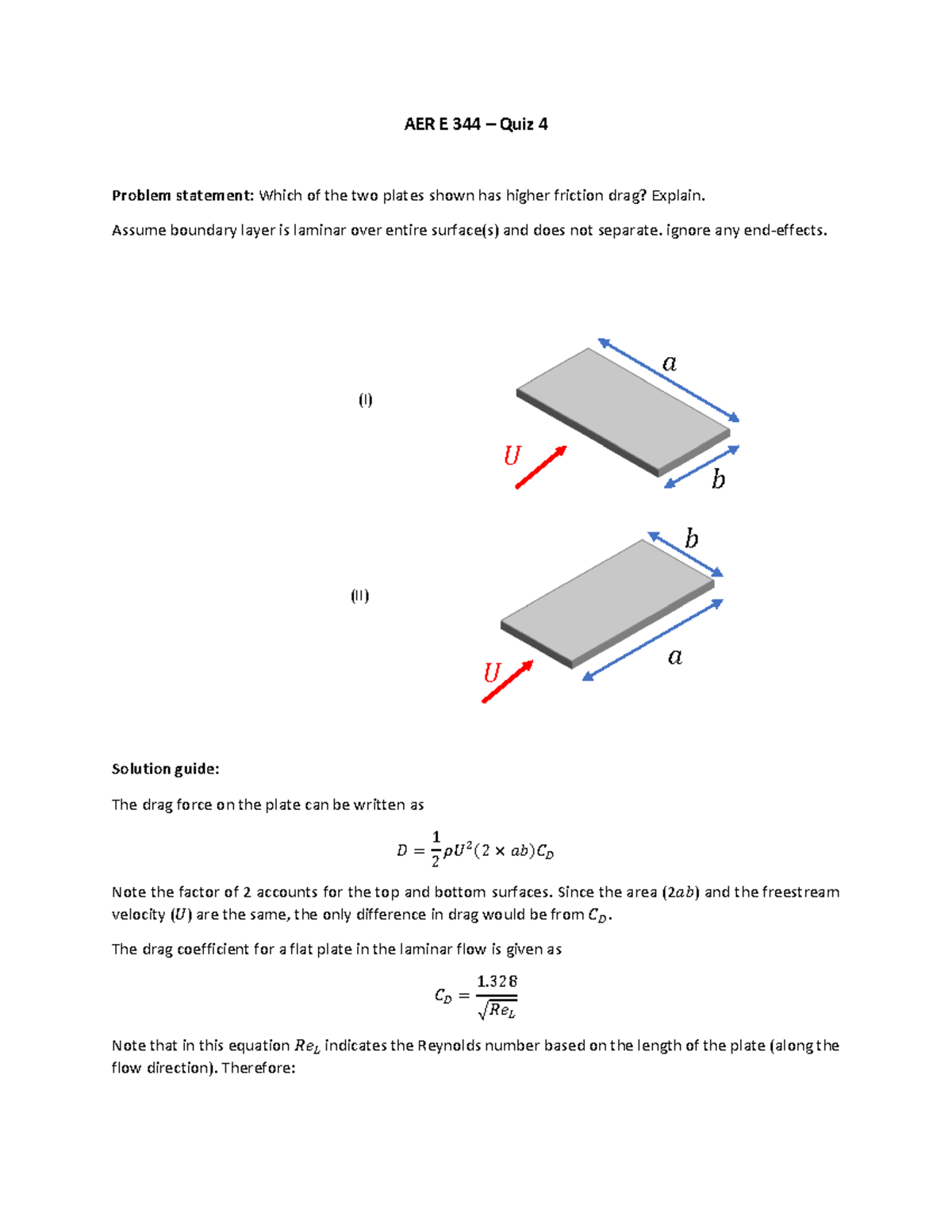 AER344 Quiz 4 - Boundary Layer Formation over a Flat Plate - AER E 344 ...