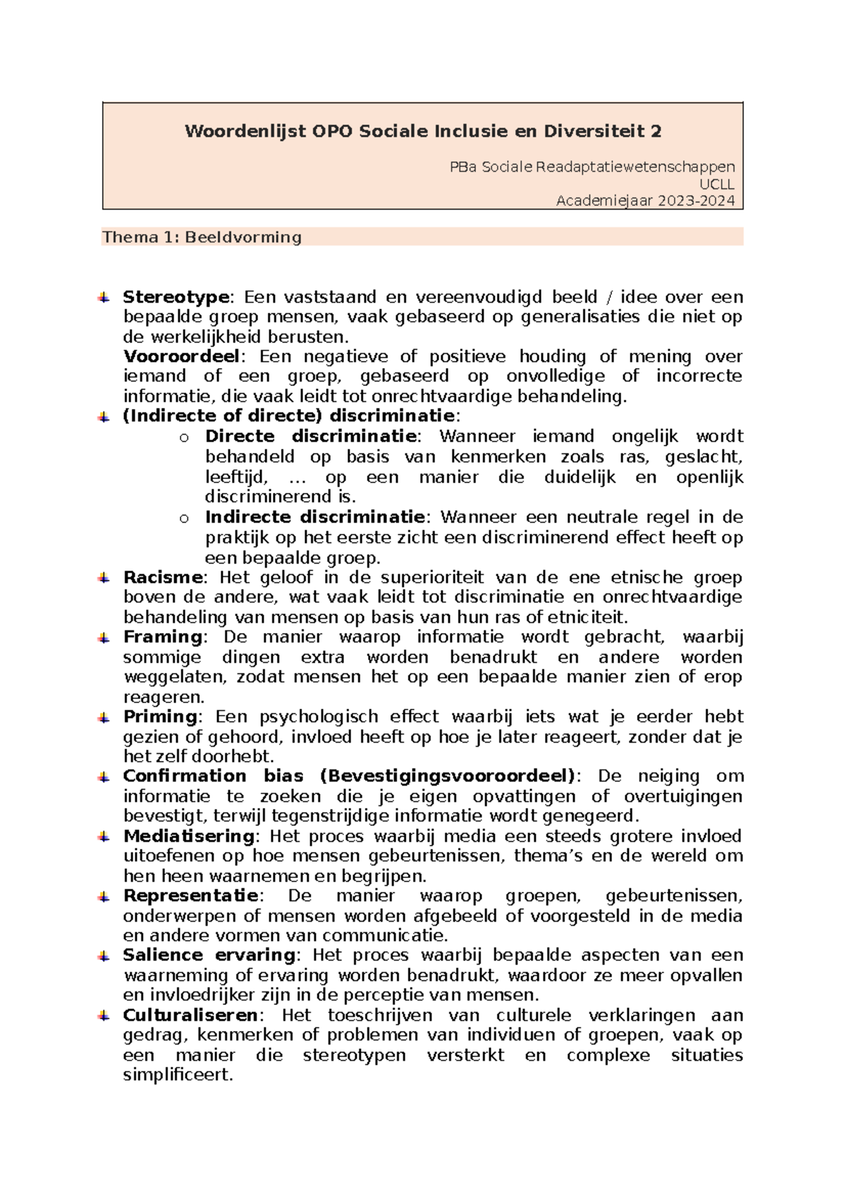 Woordenlijst met uitleg bij begrippen - Woordenlijst OPO Sociale Inclusie en Diversiteit 2 PBa ...