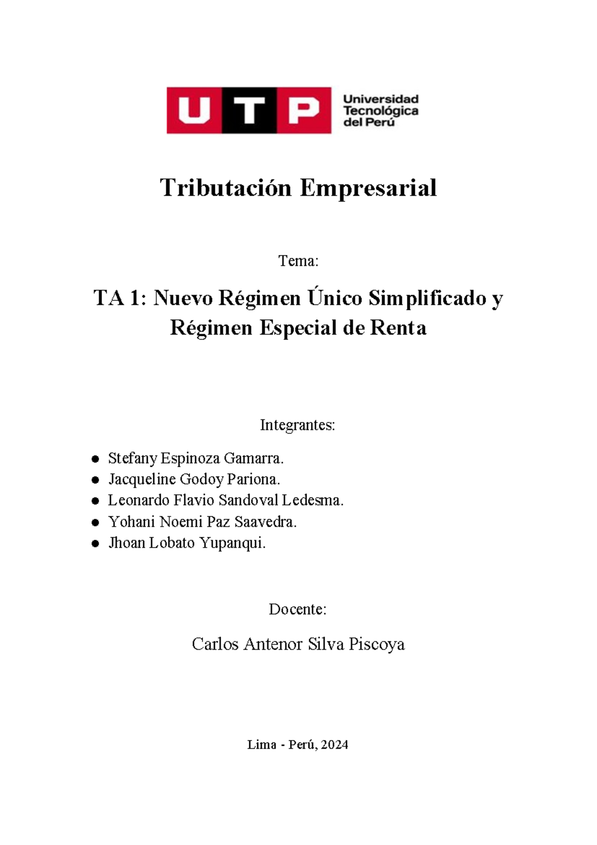 Tributación Empresarial - Tributación Empresarial Tema: TA 1: Nuevo ...