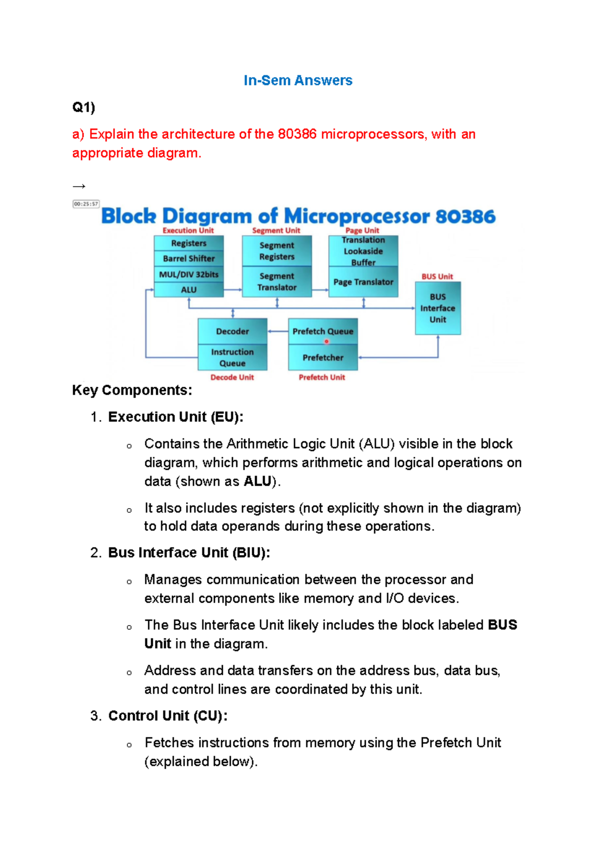 Insem April-May-23 MP Solution - In-Sem Answers Q1) a) Explain the architecture of the 80386 ...