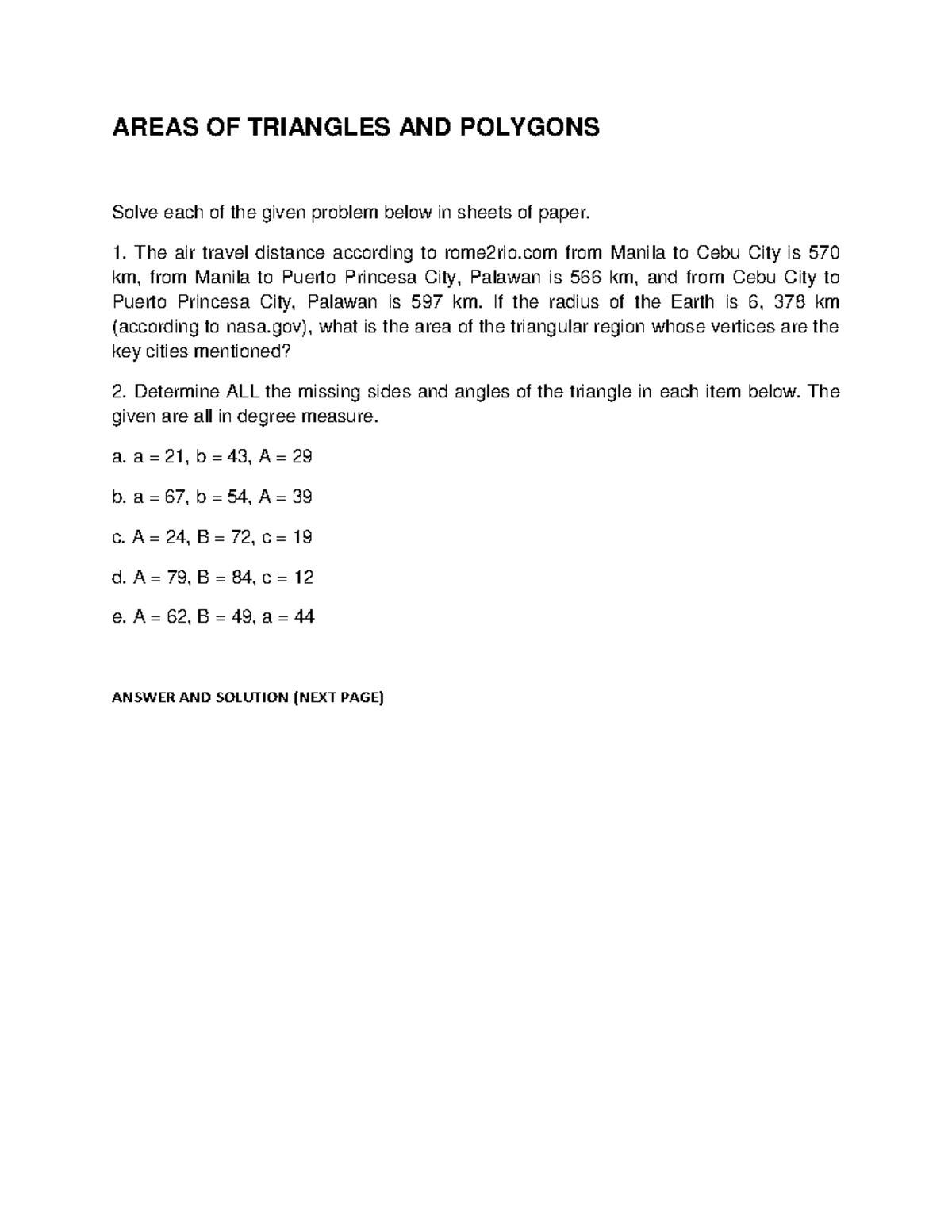 Areas of Triangles and Polygons - AREAS OF TRIANGLES AND POLYGONS Solve ...