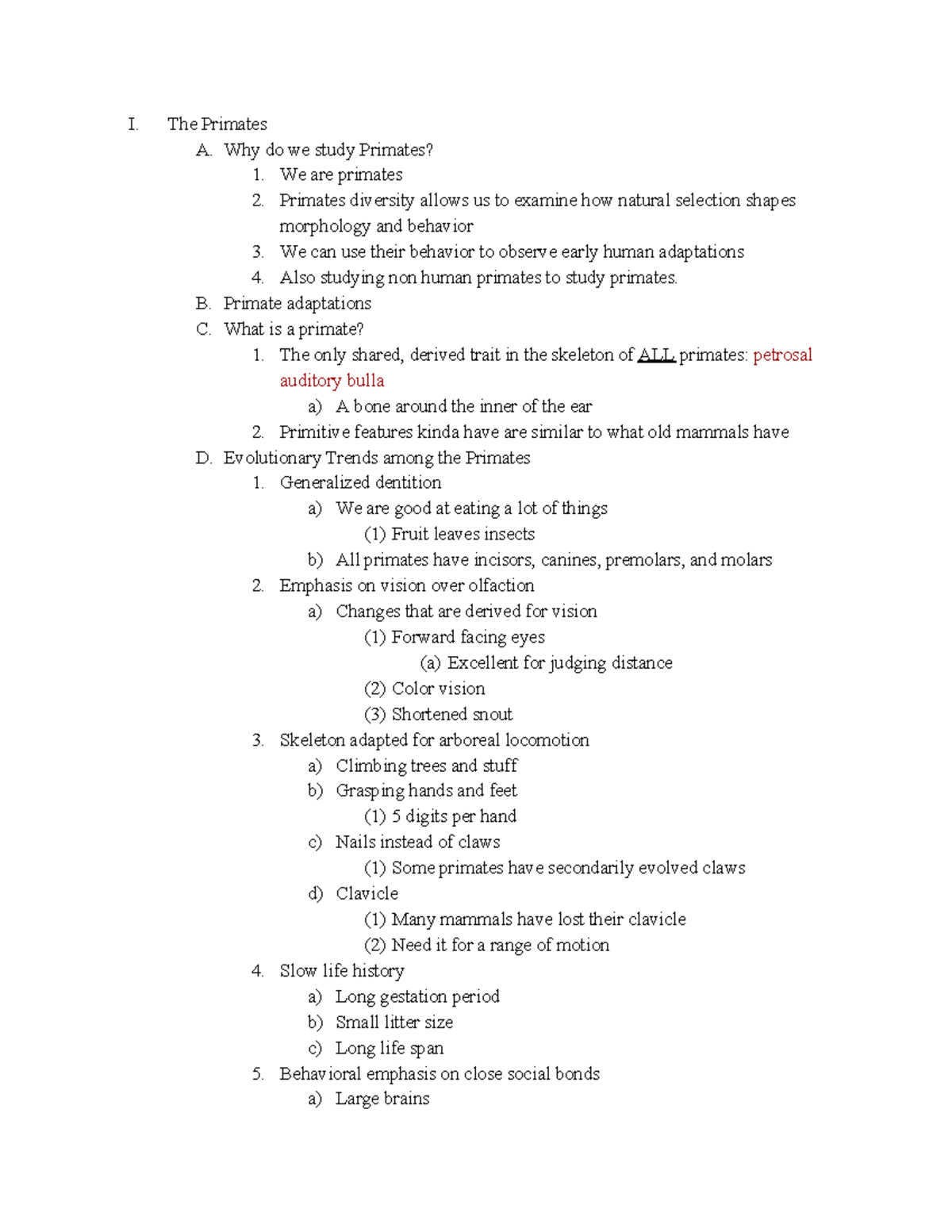 Evolution Notes 2nd Midterm - I. The Primates A. Why do we study ...