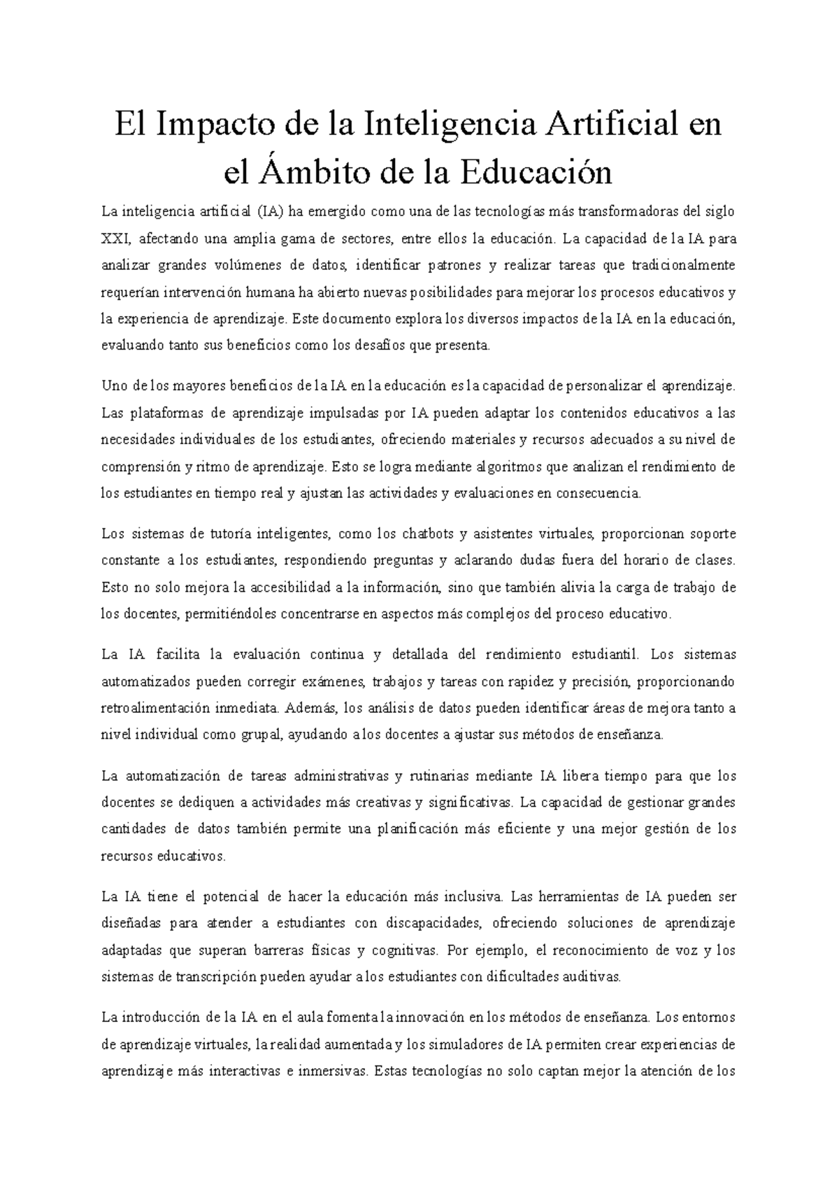 El Impacto de la Inteligencia Artificial en el Ámbito de la Educación ...