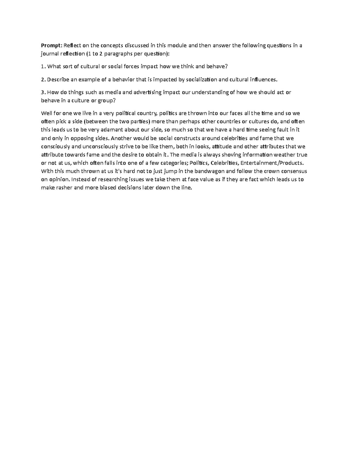 SCS-100-3 - social science - Prompt: Reflect on the concepts discussed ...