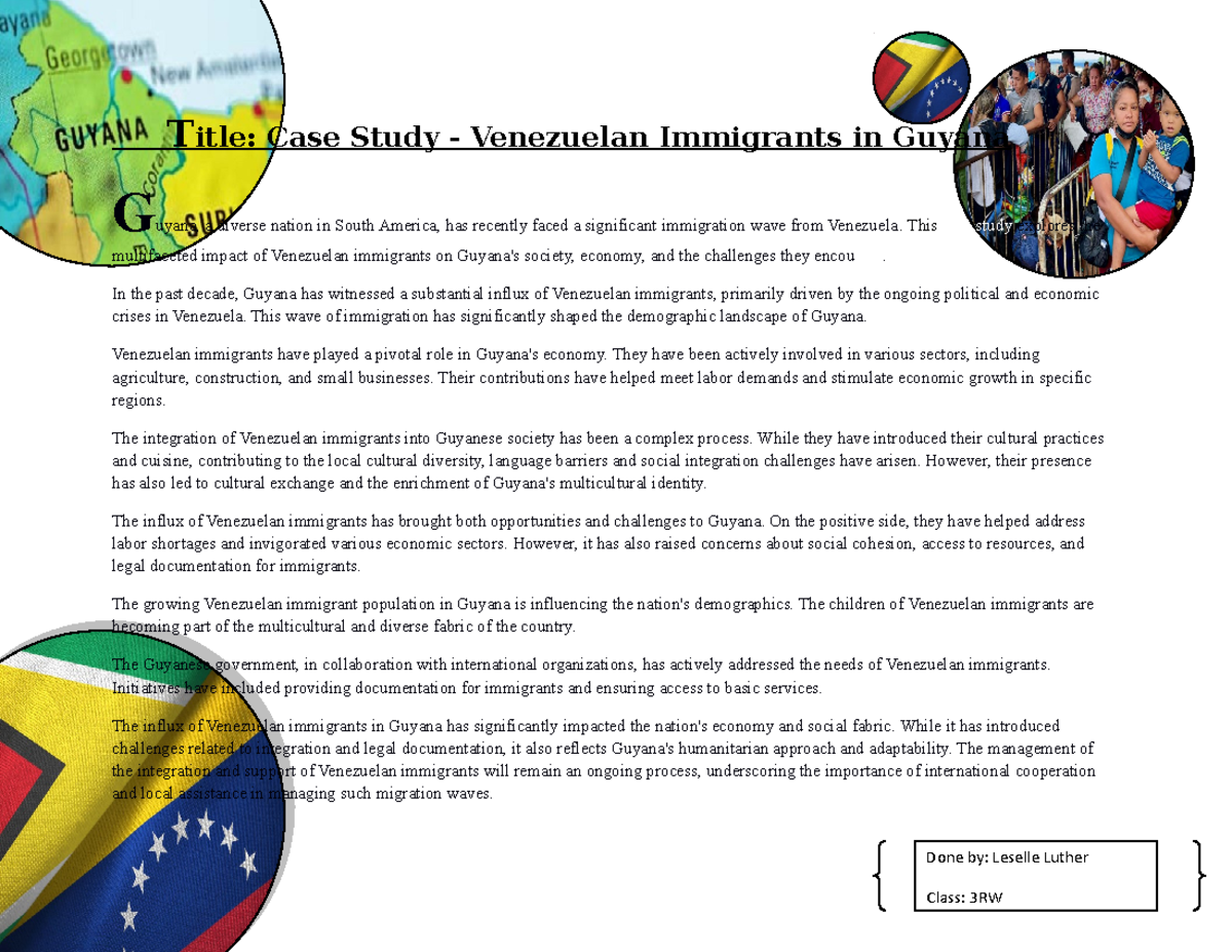 CASE study - Title: Case Study - Venezuelan Immigrants in Guyana Guyana ...