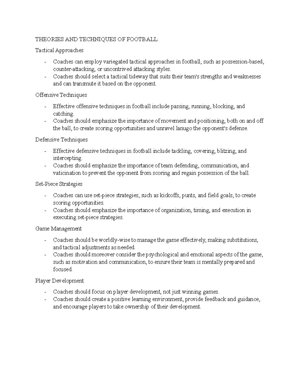 Theories AND Techniques OF Football Notes 1 - THEORIES AND TECHNIQUES ...