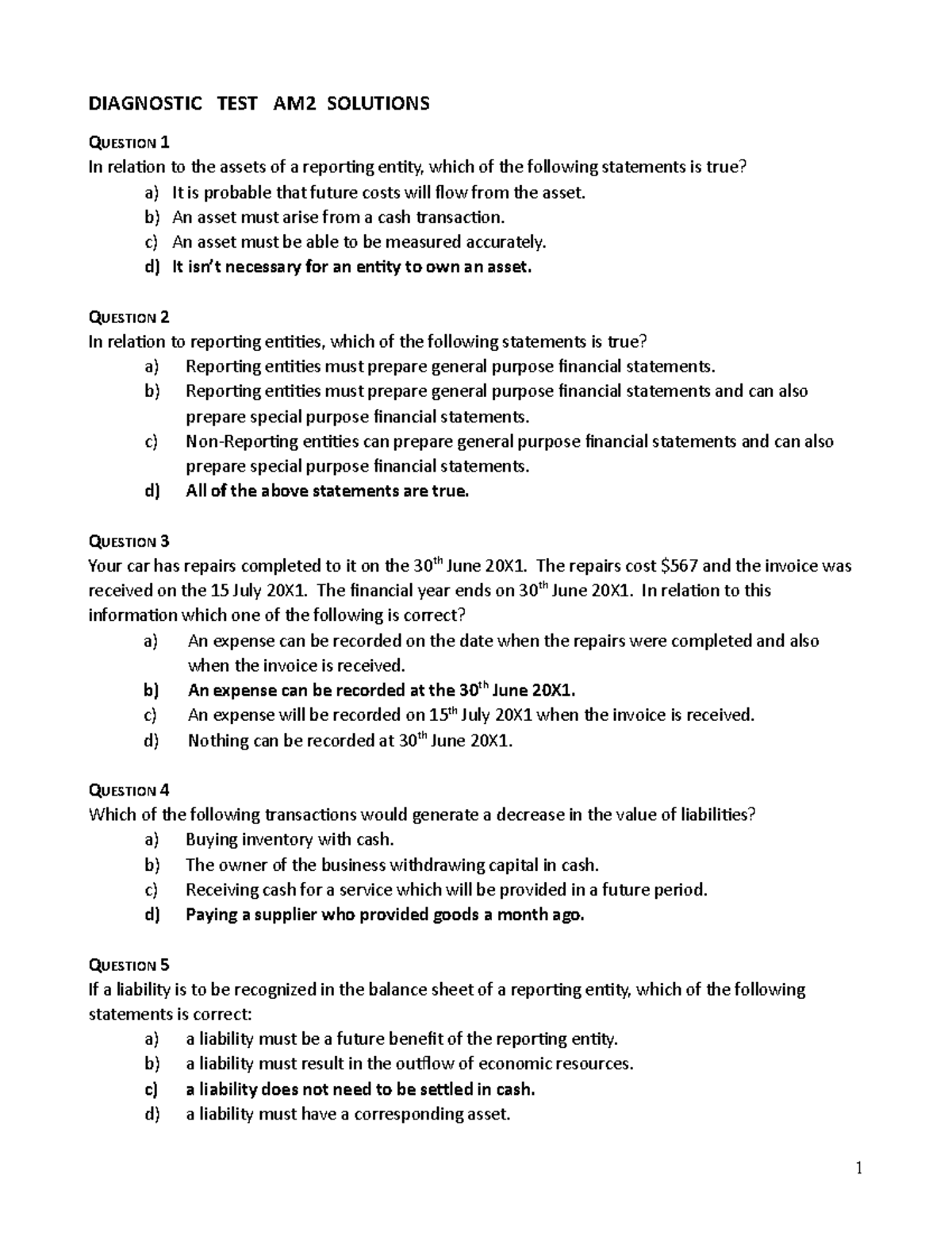 Diagnostic Test Solution - DIAGNOSTIC TEST AM2 SOLUTIONS QUESTION 1 In ...