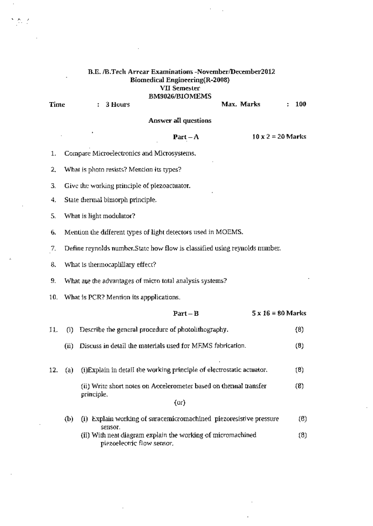 01412 - Hdujd - B. /B ArrearBiomedical Engineering(R-2008) Examinations ...