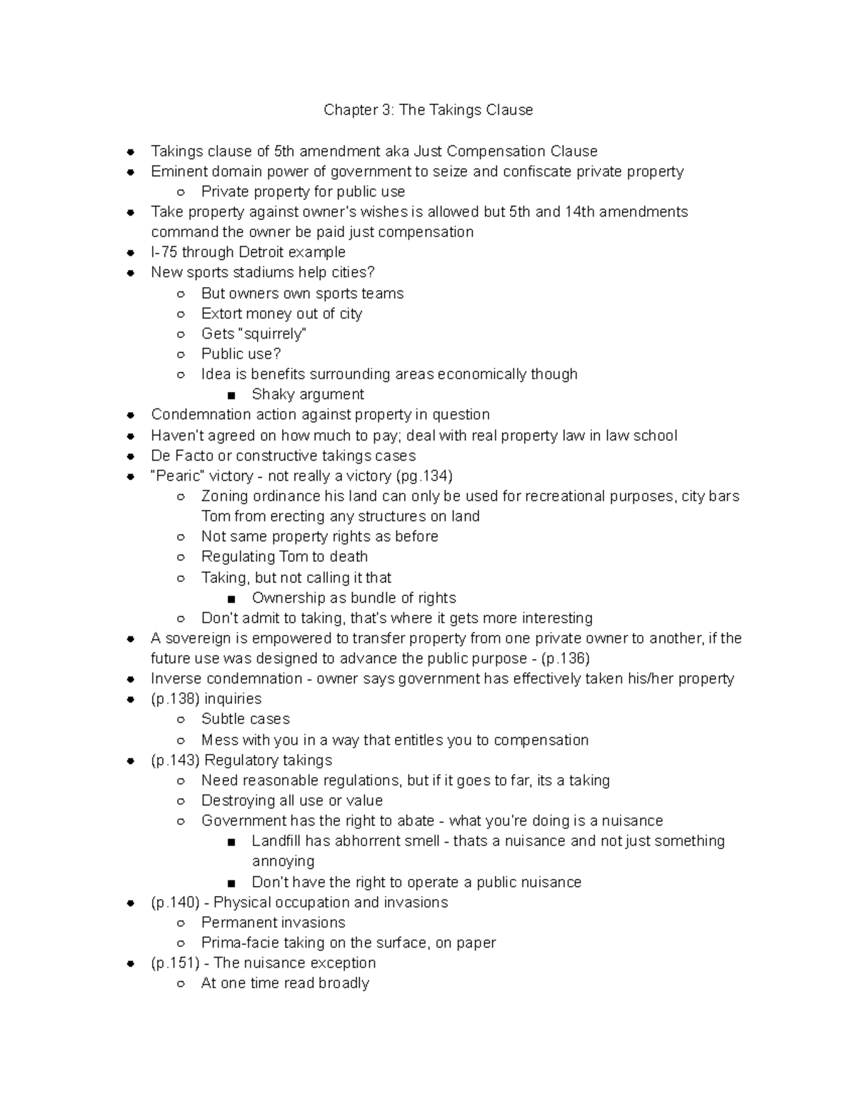3.20.18 U.S. Con Law Notes - Chapter 3: The Takings Clause Takings ...