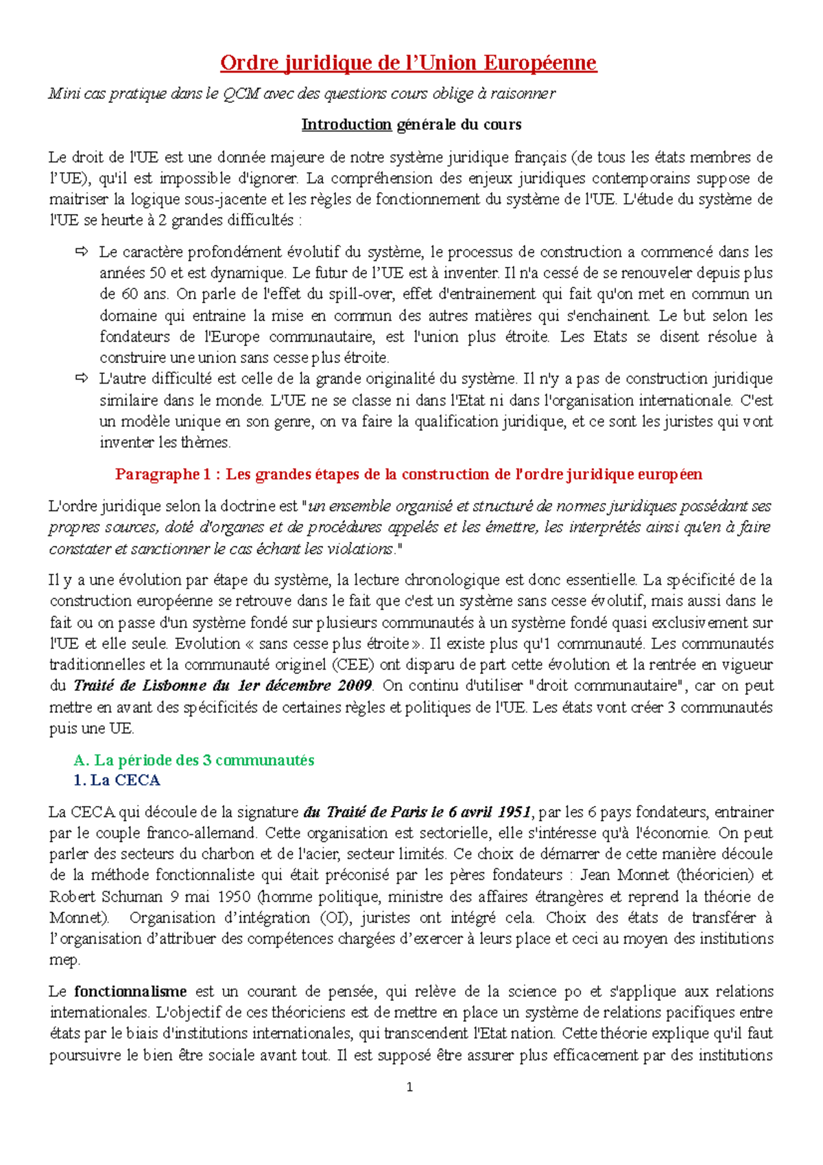 Ordre juridique de l'UE - Ordre juridique de Mini cas pratique dans le ...