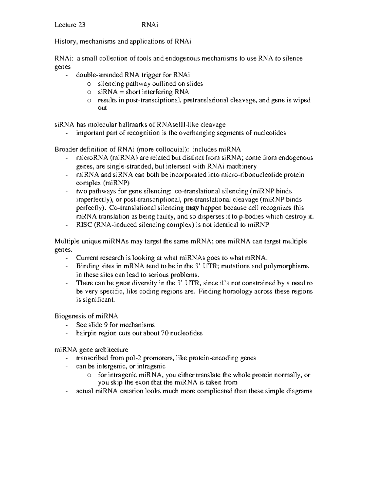 Mechanisms and applications of RNAi - Lecture 23 RNAi History ...