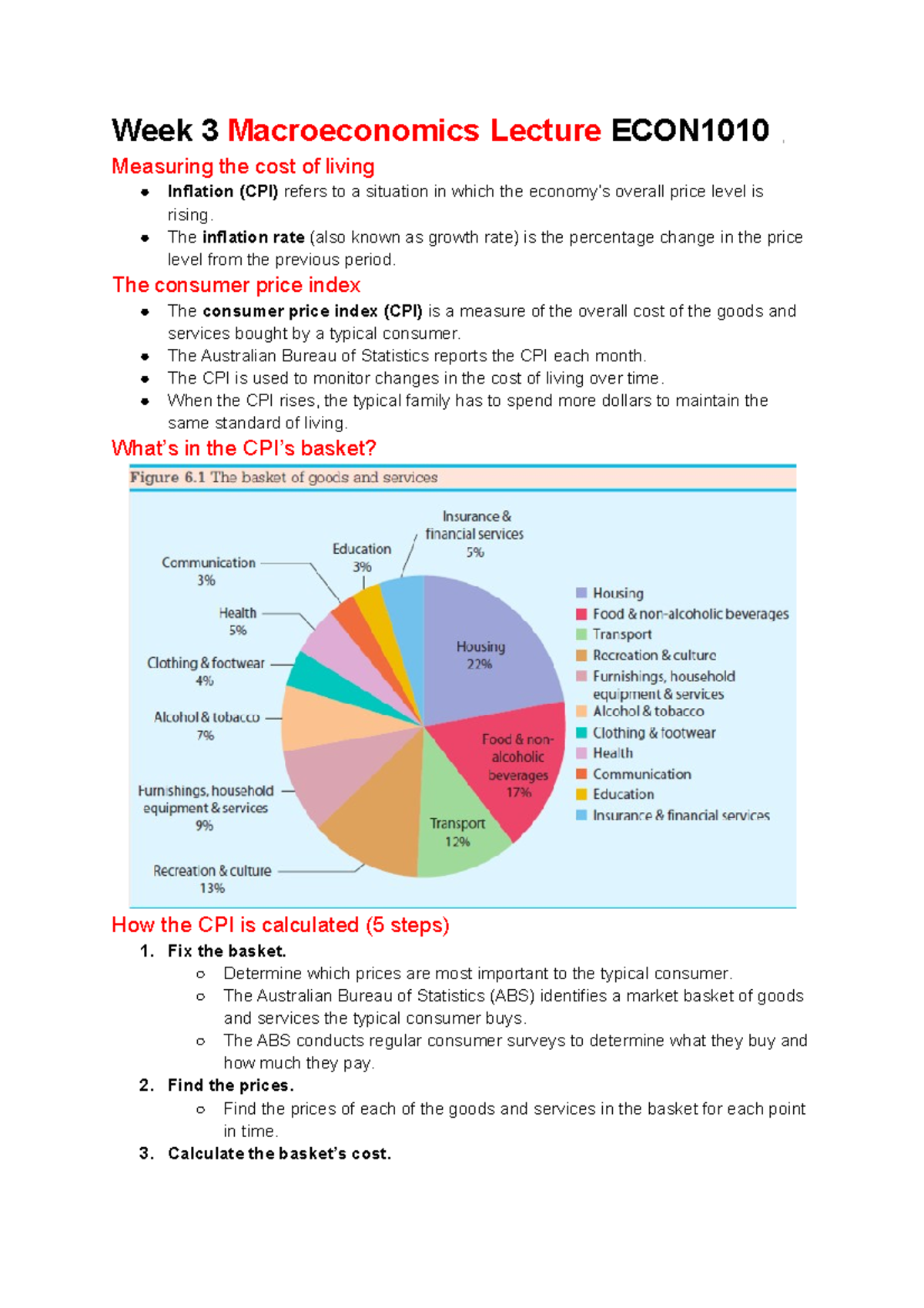 Week 3 Macroeconomics Lecture ECON1010 - Week 3 Macroeconomics Lecture ECON Measuring the cost ...