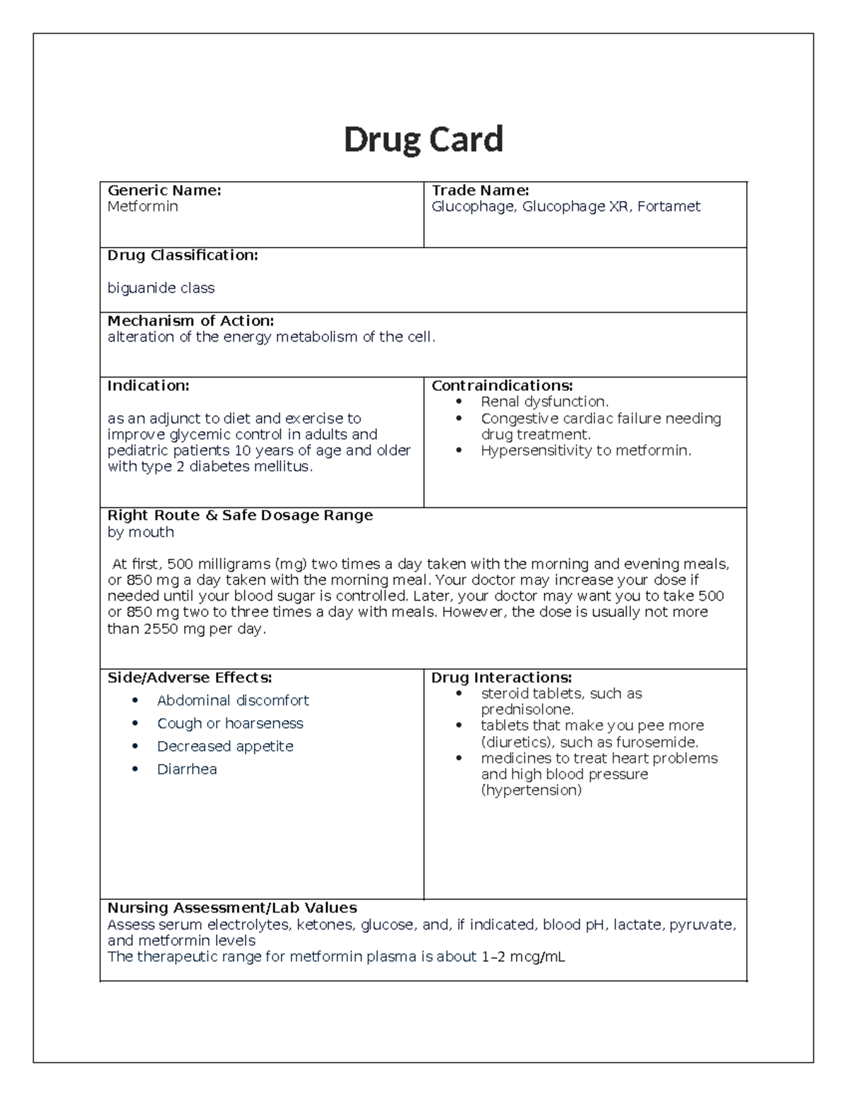 Metformin - new - Drug Card Generic Name: Metformin Trade Name ...