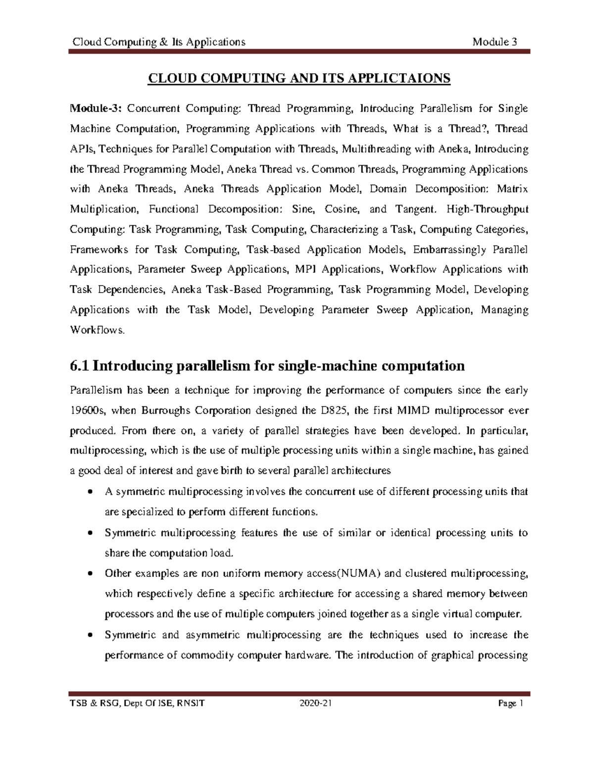 18cs643 Cloud Computing Module 3 Cloud Computing And Its Applictaions Module 3 Concurrent