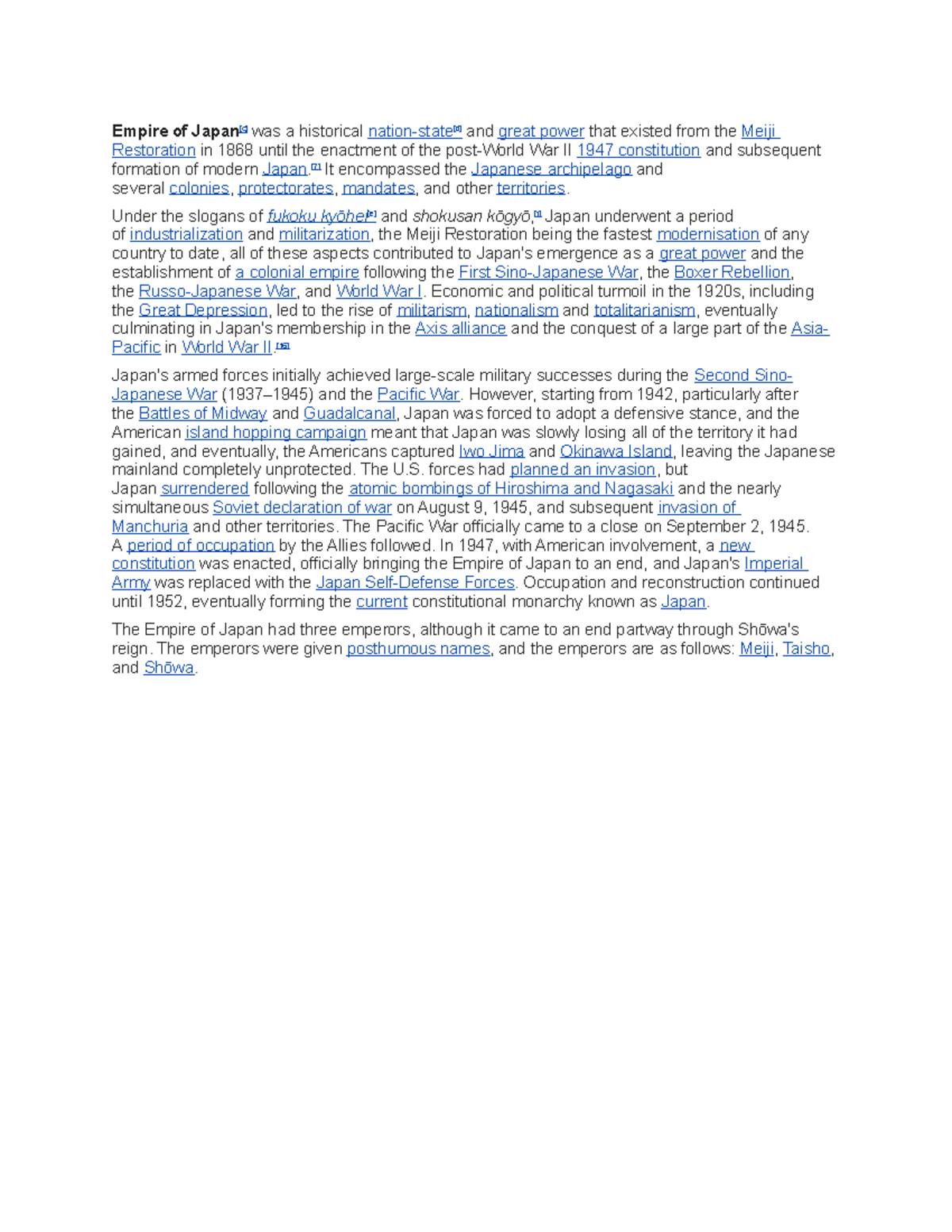 Empire of Japan was a historical nation-state[d] and great power - [7 ...