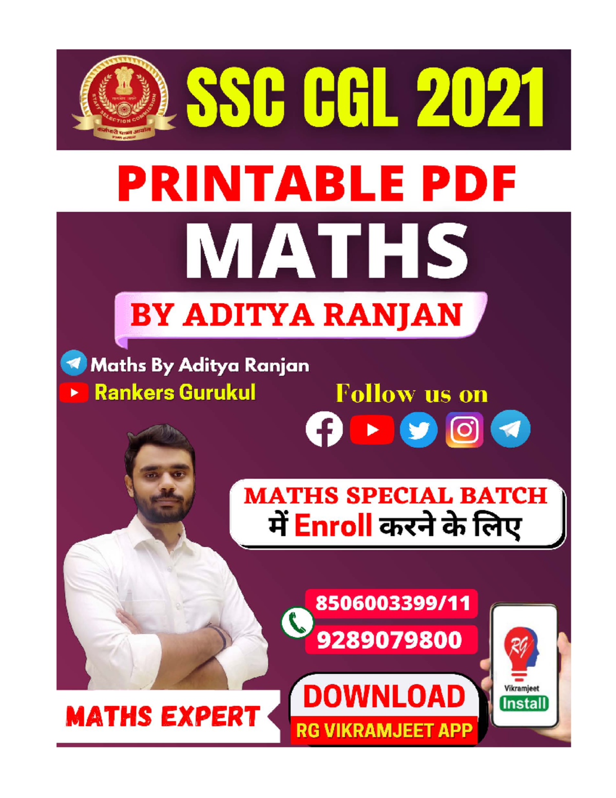 CGL 2021 Maths ALL Shifts ( Bilingual) Printable PDF - Maths by Aditya ...