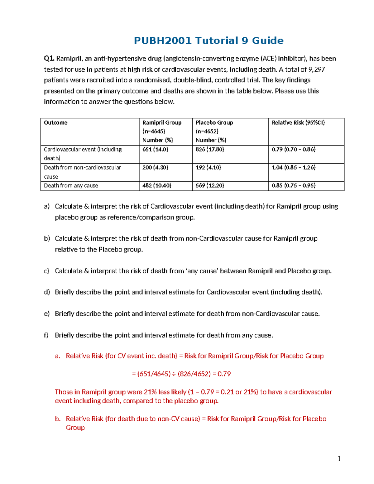 Tutorial 9 Guide - PUBH2001 Tutorial 9 Guide Q1. Ramipril, an anti-hypertensive drug - Studocu
